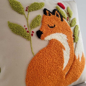 Tufted Fox Pillow Cover: Linen Sofa Cushion, Animal Print - Etsy
