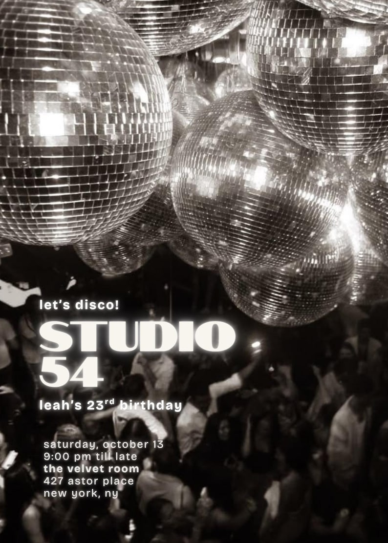 Studio 54 Disco Party Invite: 70s Theme Night (instant Download ...