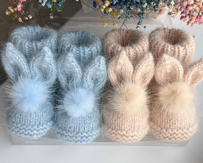 Bunny Knitted Baby Booties Baby Shoes Newborn Socks Baby Shower Gift ...
