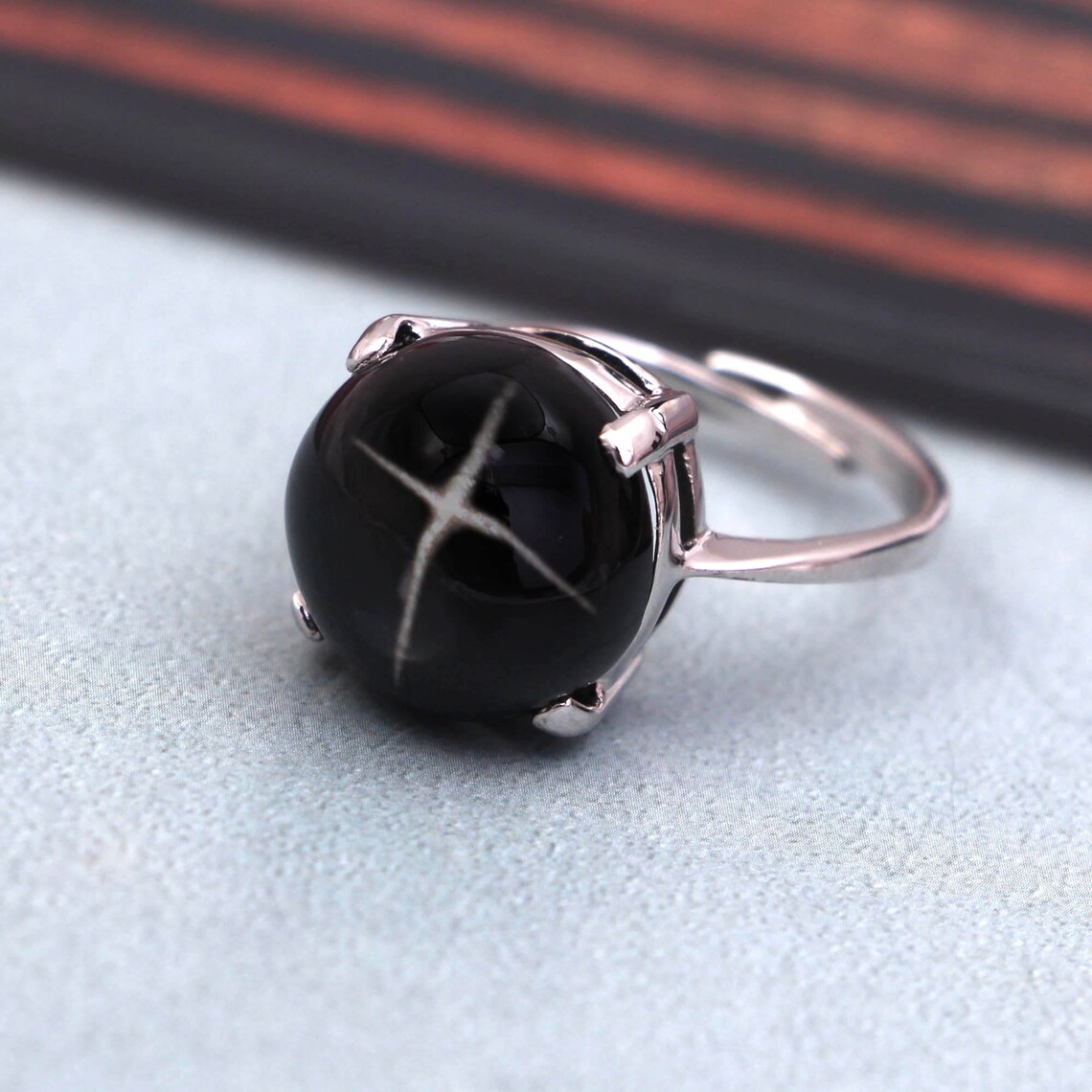 Black Star Sapphire Ring Black Stone Ring Round Diopside - Etsy