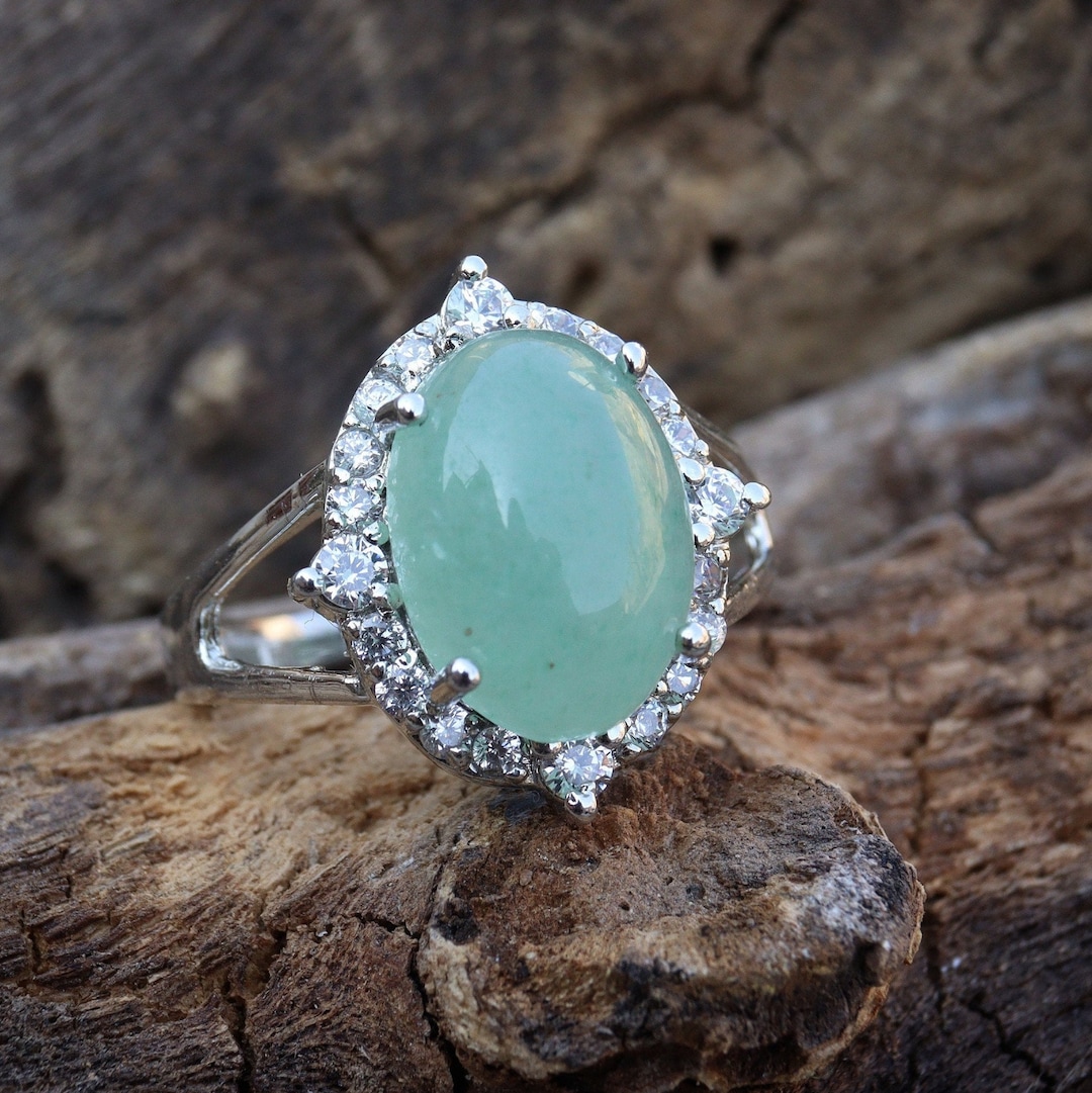 Natural Jade Ring, Statement Ring, Art Deco Ring, 925 Sterling Silver ...