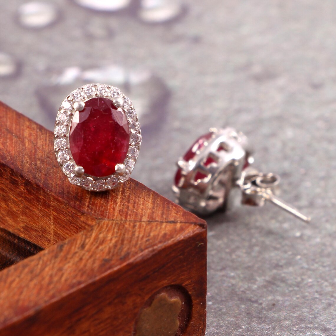 Natural Ruby Earrings Stud Earrings Halo Statement Earrings - Etsy