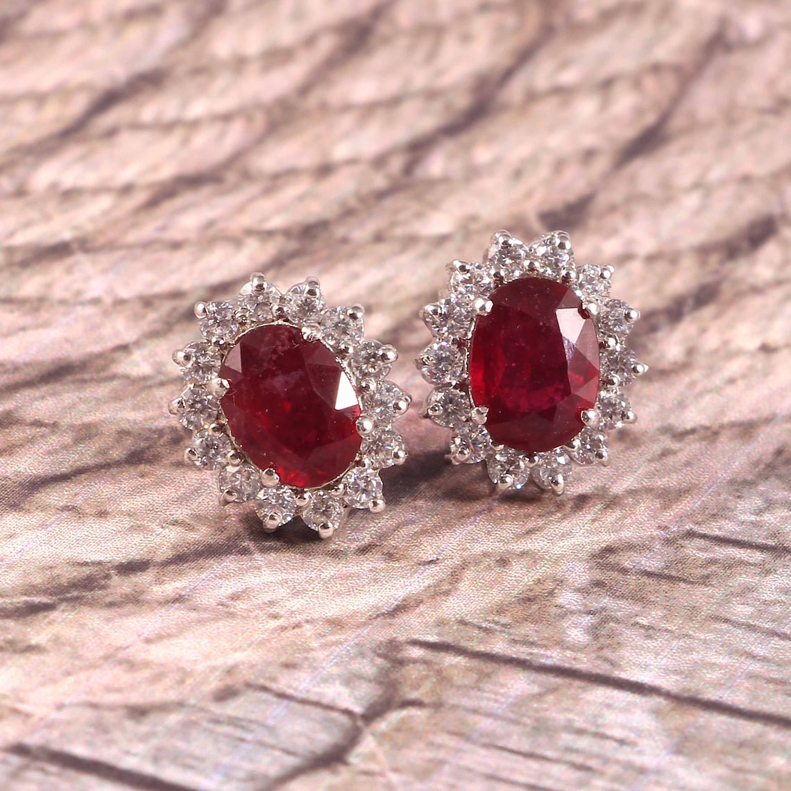 Natural Ruby Earrings Stud Earrings Red Ruby Earrings Halo - Etsy