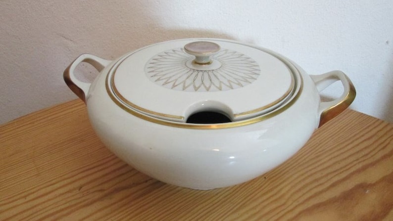 SuppenTerrine klassischer Goldrand Suppenschüssel Servierschüssel mit ...