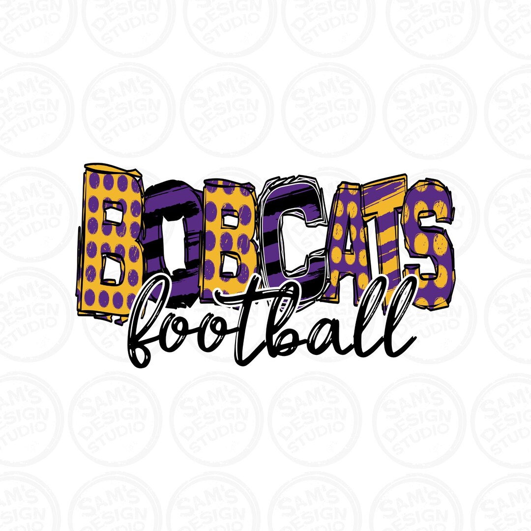 Purple and Gold Bobcats Football Png , Sublimation Designs , Doodle ...