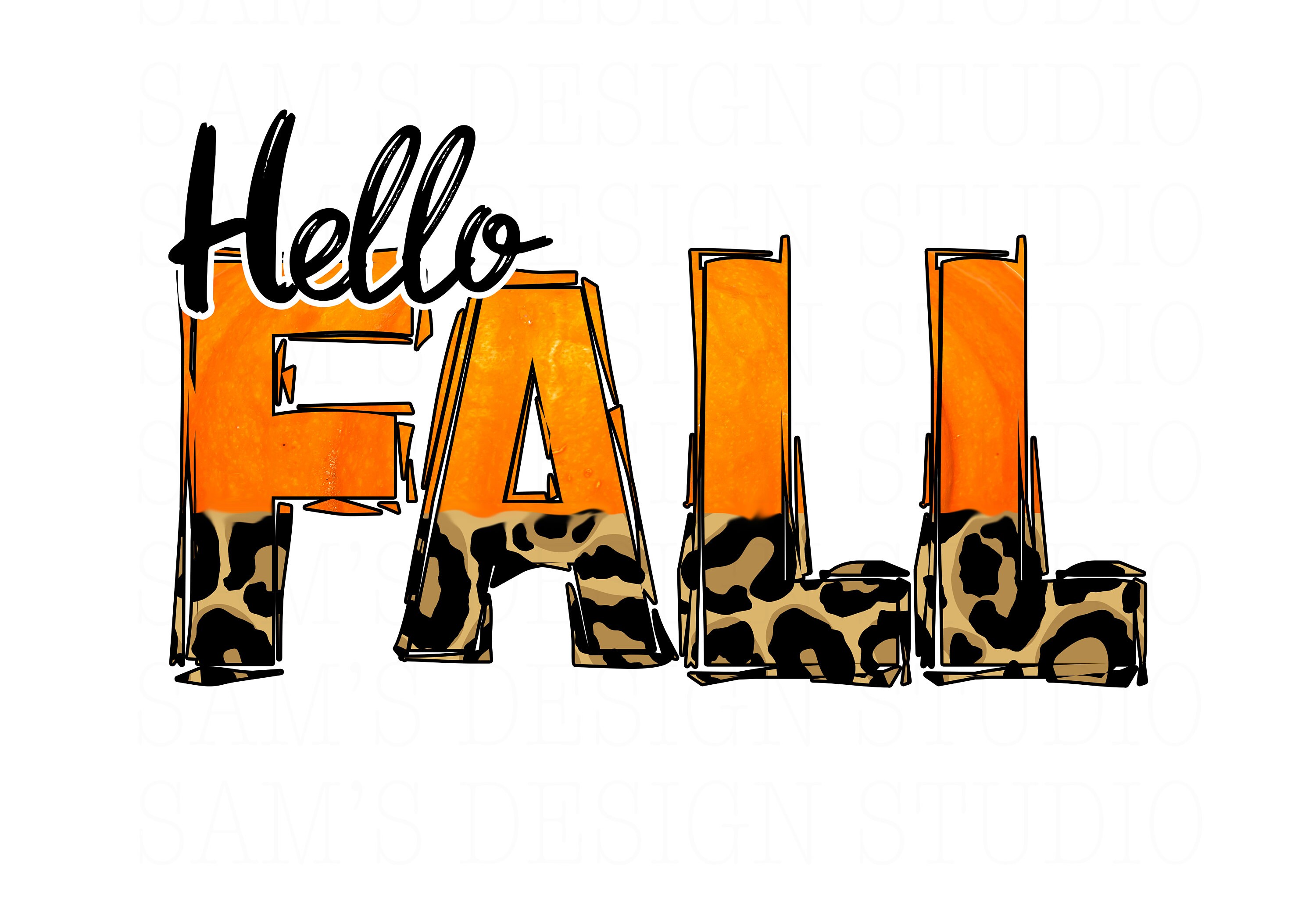 Orange and Leopard Print Hello Fall PNG Fall Sublimation - Etsy