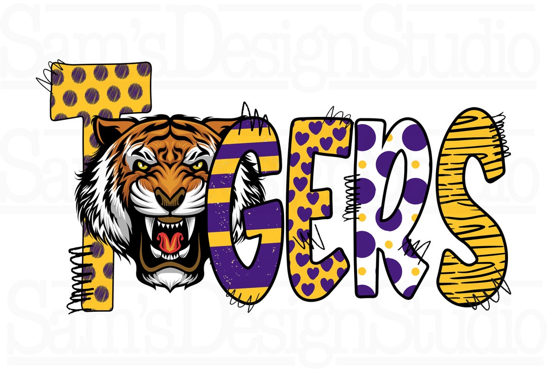 Purple and Gold Tigers PNG , Doodle Letters Style , School Spirit , DTF ...