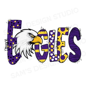 Purple and Gold Eagles Png / Eagles Doodle Letters Sublimation Designs ...
