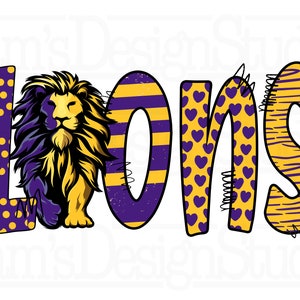 Purple and Gold Lions Doodle Design (PNG Digital Download) - Etsy