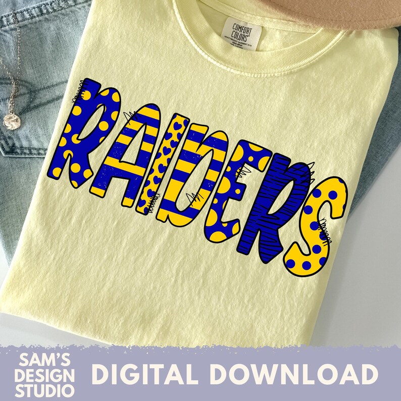 Blue and Yellow Raiders PNG: School Spirit Sublimation Design (digital ...