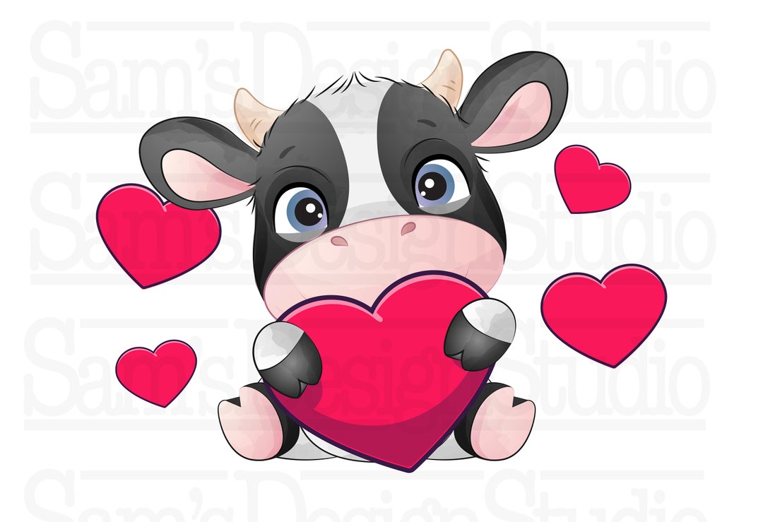 Cow Holding Heart PNG , Cow Valentine Sublimation PNG , Cartoon Cow ...