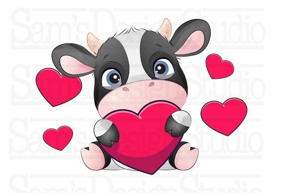 Cow Holding Heart PNG Cow Valentine Sublimation PNG | Etsy