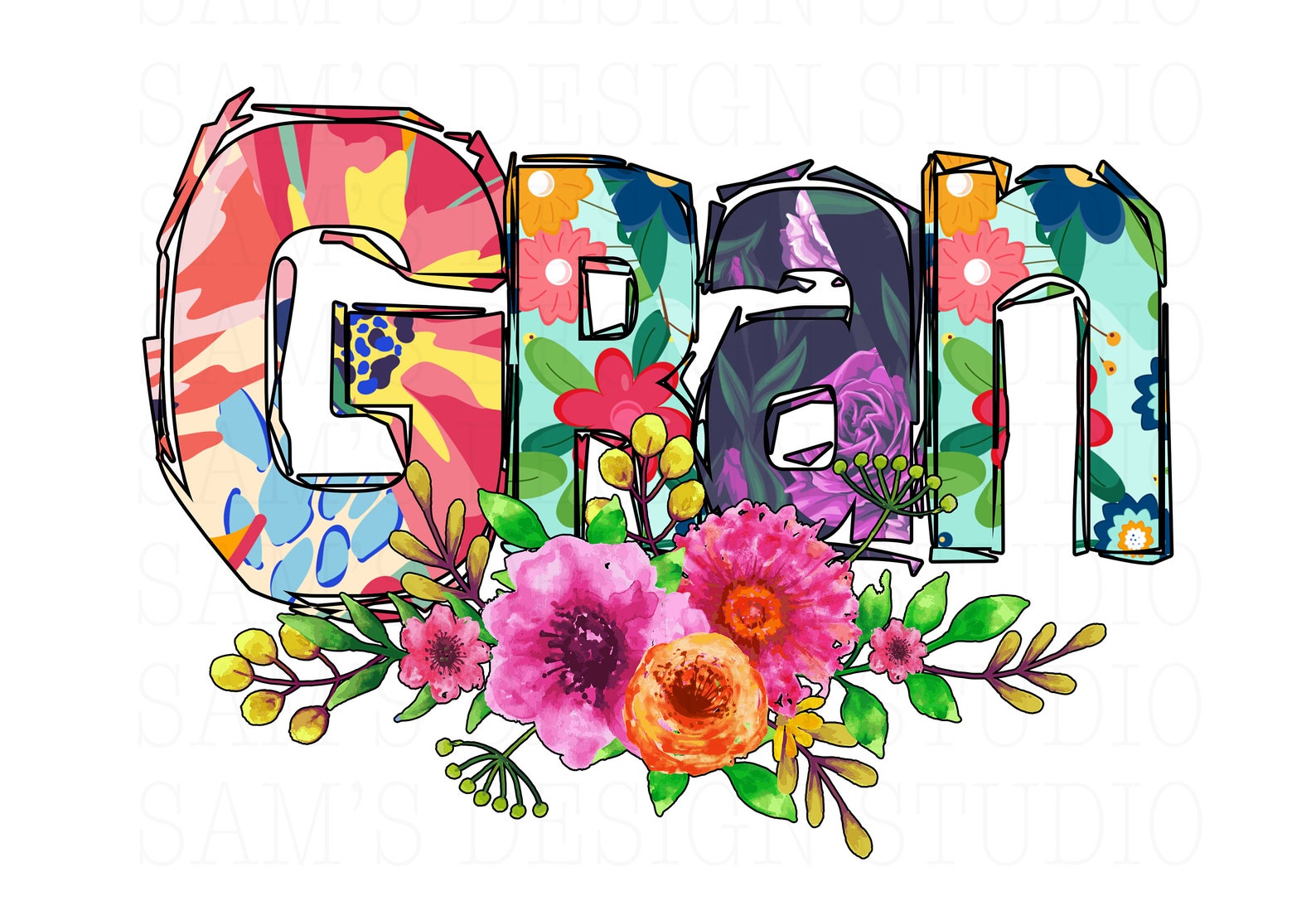 Gran With Flowers PNG Gran Sublimation Designs Downloads - Etsy