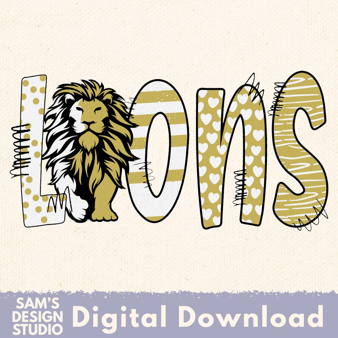 Gold Lions PNG: Doodle Letters Graphic (digital Download) - Etsy
