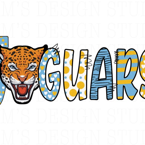 Light Blue and Yellow Jaguars PNG Jaguars Doodle Letters - Etsy