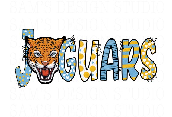 Light Blue and Yellow Jaguars PNG Jaguars Doodle Letters - Etsy