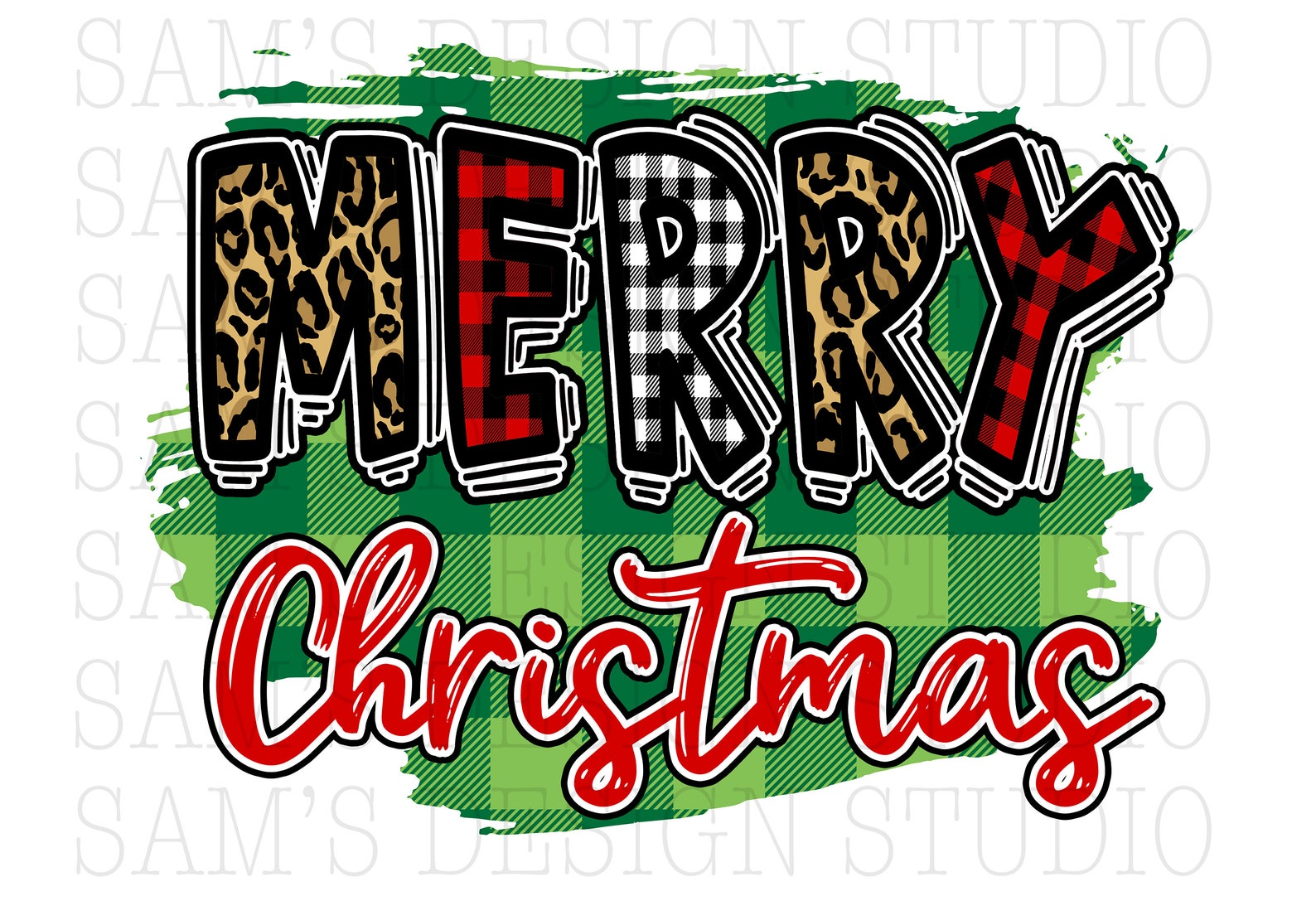 Merry Christmas PNG Leopard Print and Plaid Christmas - Etsy