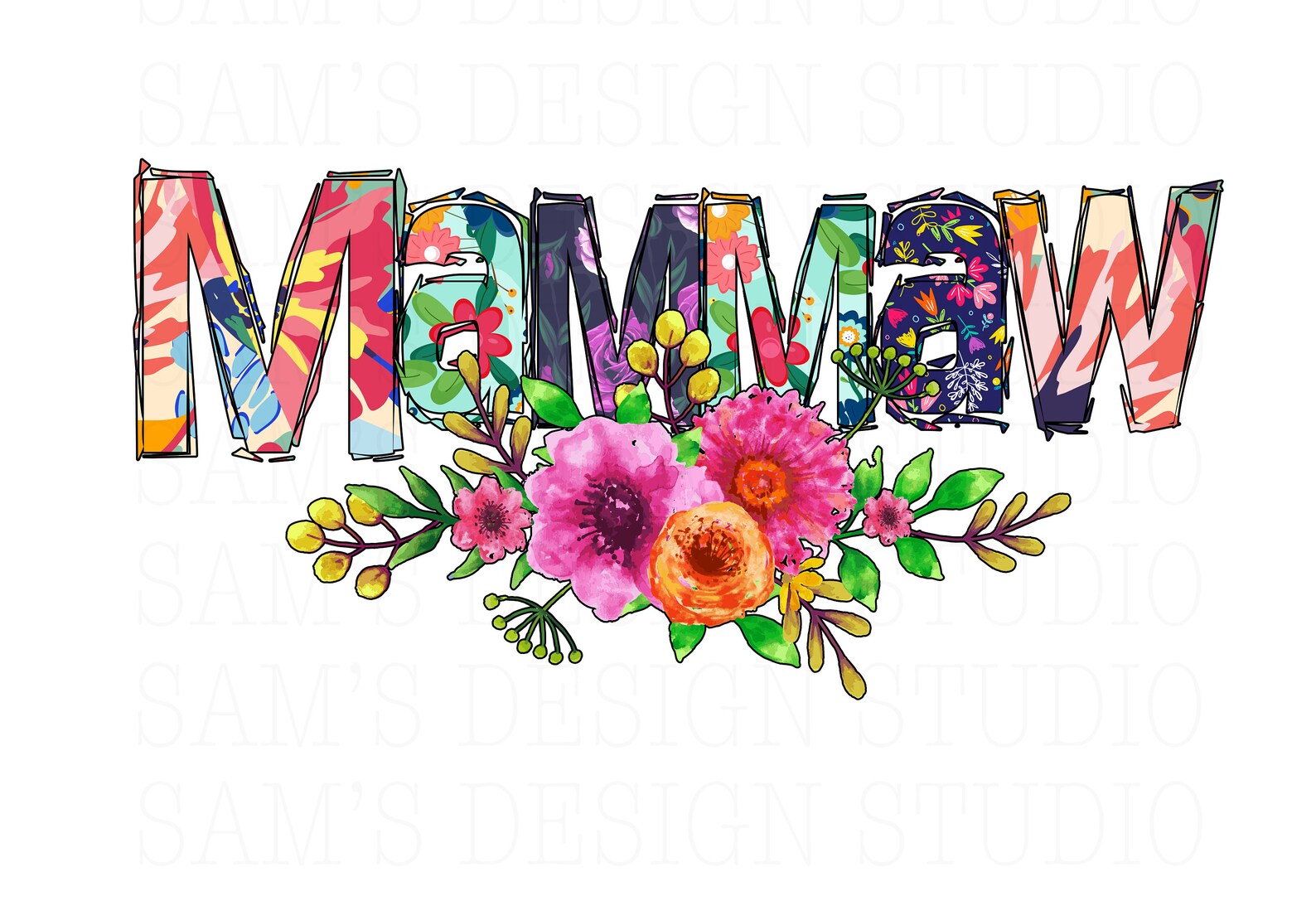 Mammaw With Flowers PNG Mammaw Sublimation PNG Mammaw | Etsy