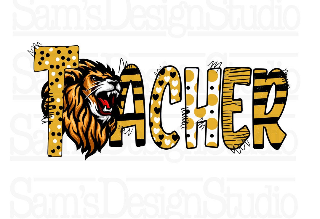 Black and Gold Lions Teacher PNG, Back to School Sublimation (digital ...