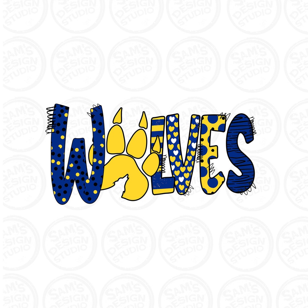 Wolves Dark Blue and Gold PNG ,doodle Letters , Sublimation Designs - Etsy