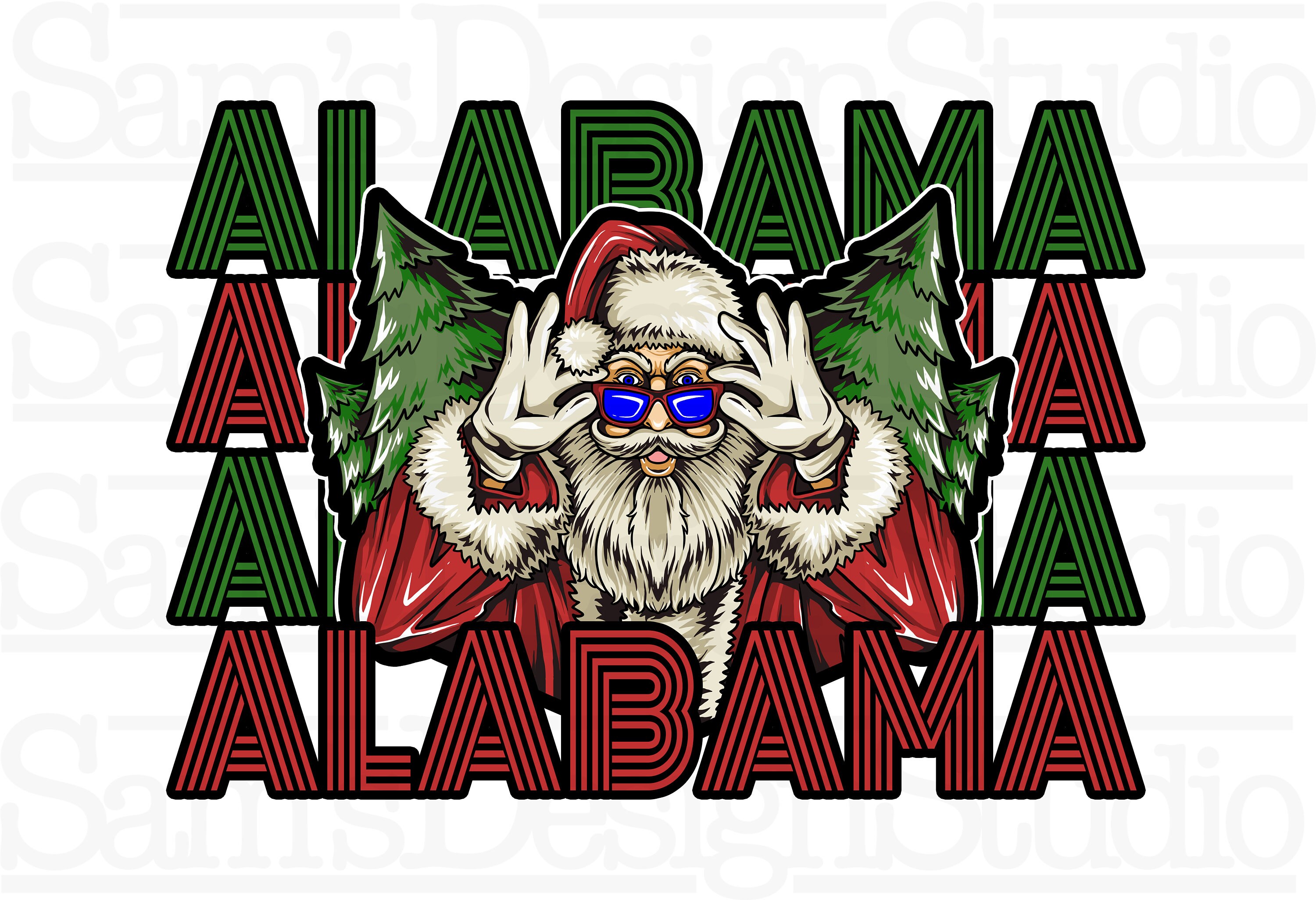 Red and Green Alabama Christmas PNG AL With Santa - Etsy