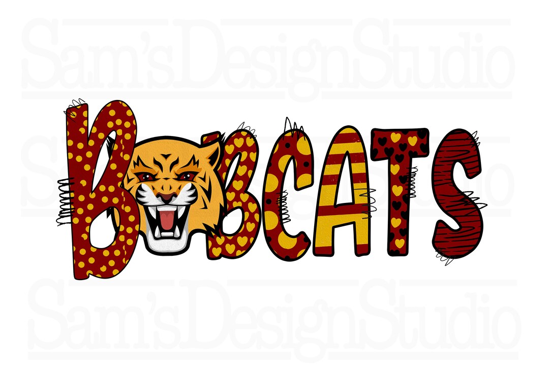 Maroon and Yellow Bobcats Png , Bobcats Doodle Sublimation Designs ...