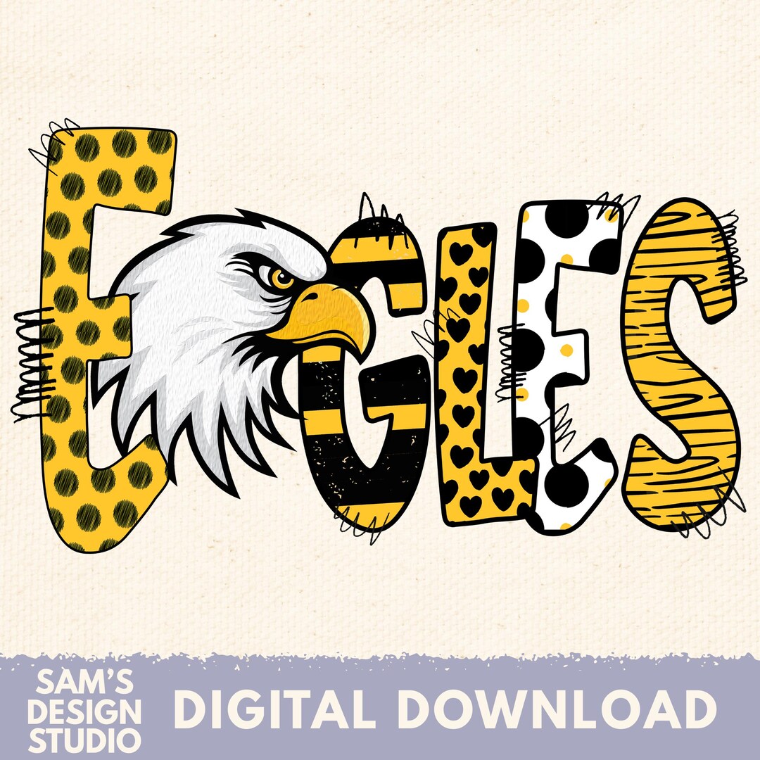 Black and Gold Eagles PNG: Doodle Letters Sublimation Design (digital ...