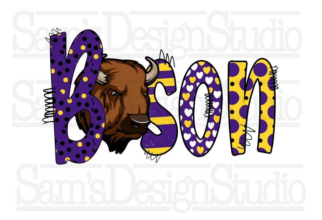 Purple and Gold Bison Png / Bison Doodle Letters Sublimation Designs ...