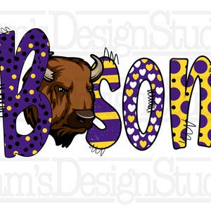 Purple and Gold Bison Png / Bison Doodle Letters Sublimation Designs ...