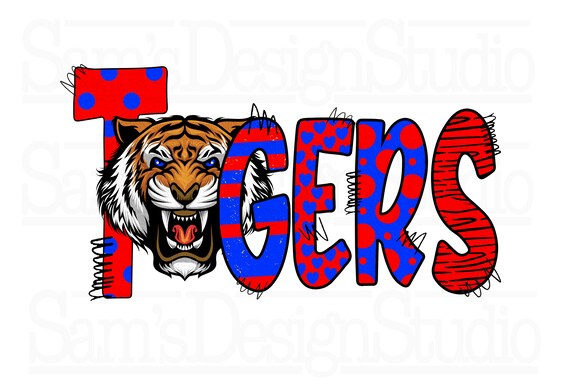 Tigers Red and Blue PNG Tigers Doodle Sublimation Designs | Etsy