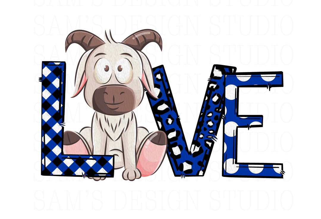 Love Goat PNG , Goats Sublimation Designs Downloads, Blue and White ...