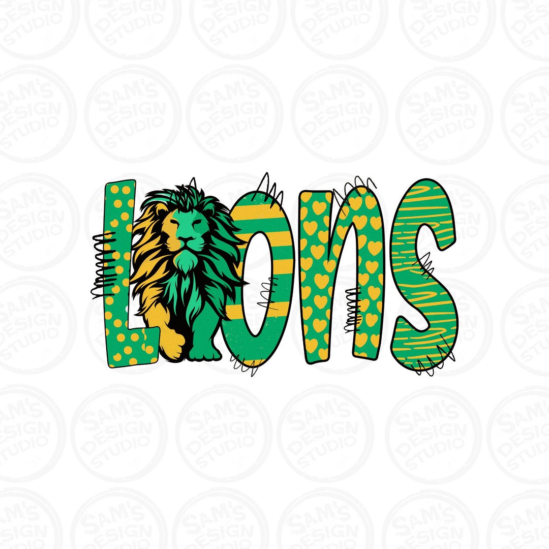 Lions Png , Green and Gold , Doodle Letters , Sublimation Designs - Etsy