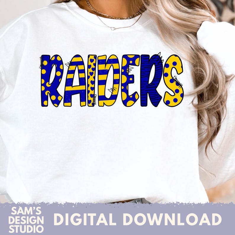 Blue and Yellow Raiders PNG: School Spirit Sublimation Design (digital ...
