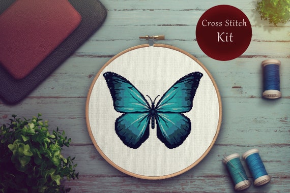 Blue Butterfly Cross Stitch Kit | Etsy