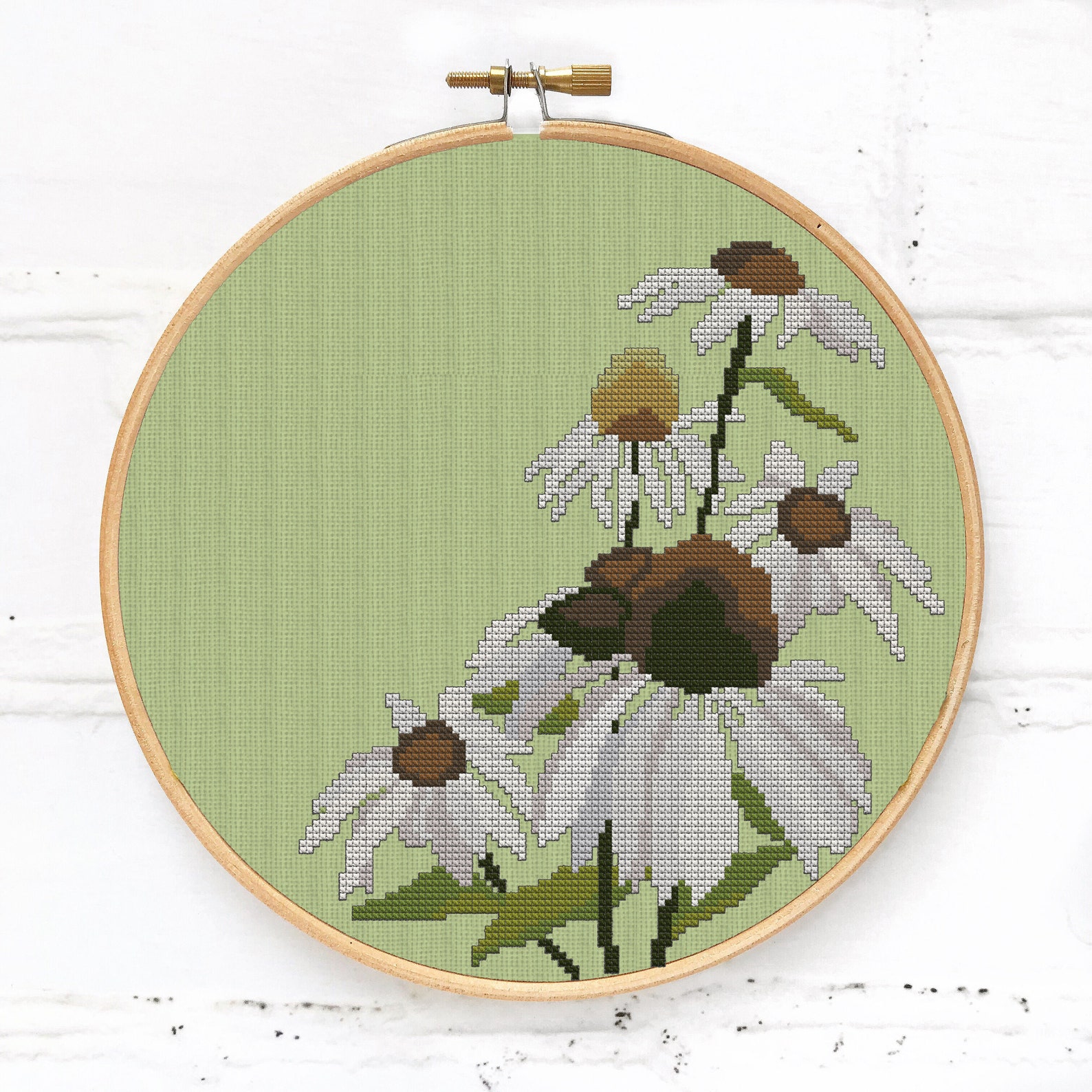 Daisy Flowers on Green Background Cross Stitch Pattern: - Etsy