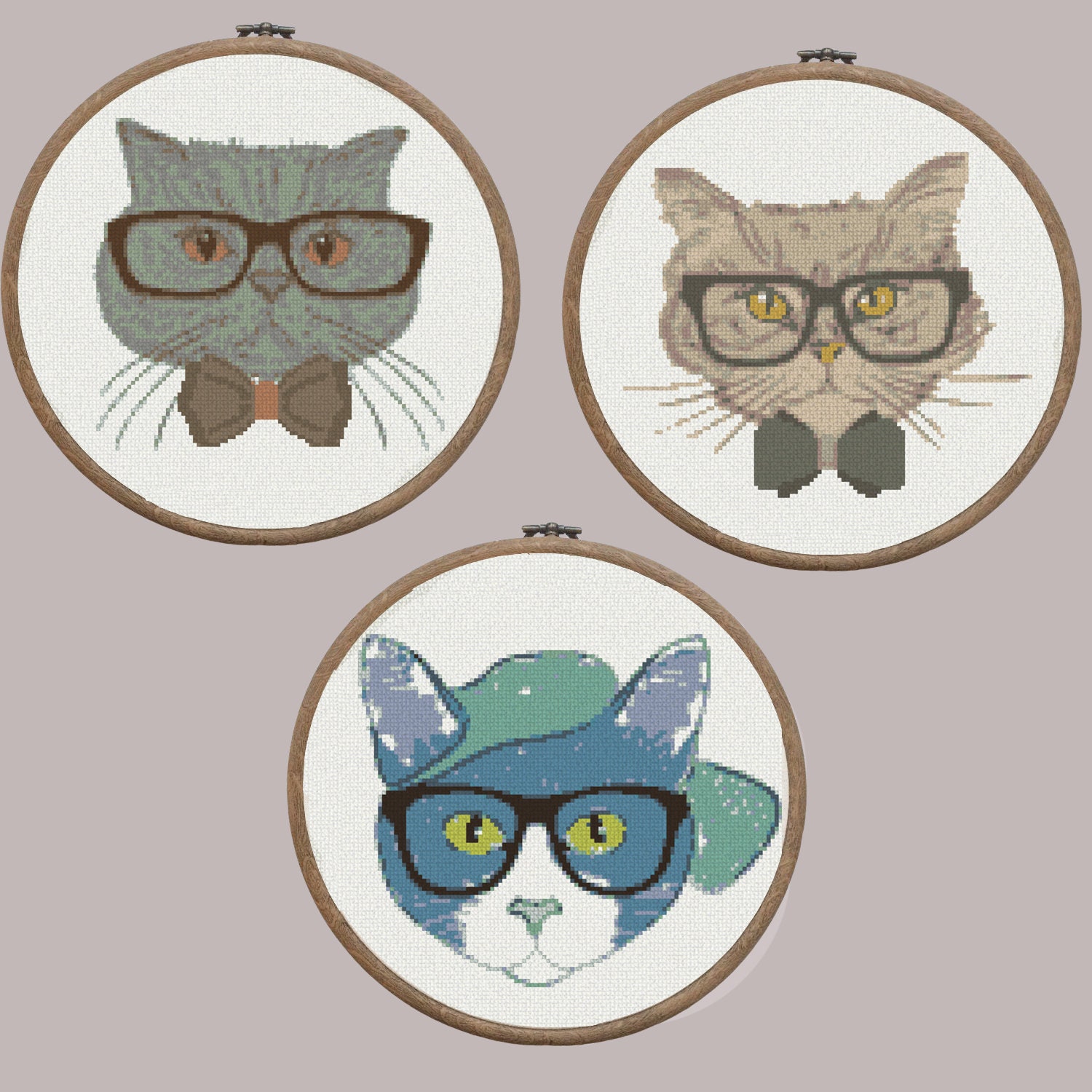 Hipster Cat Cross Stitch Pattern Kit 5 Cool Cross Stitch | Etsy