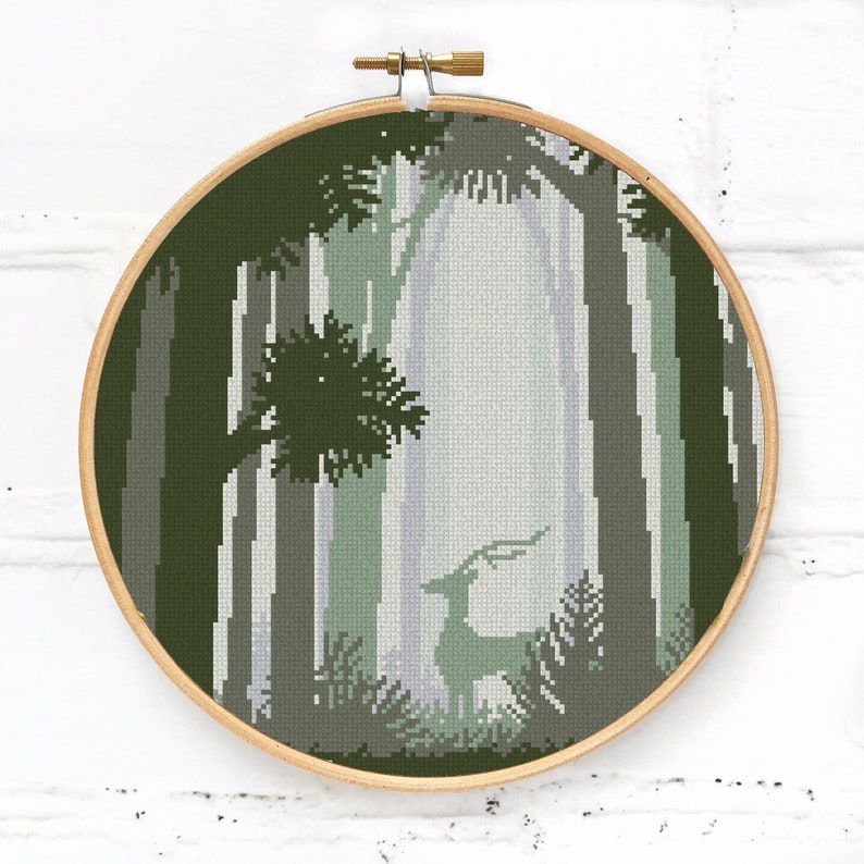 Deer Xstitch Pattern: Green Forest Landscape Cross Stitch Pattern PDF ...