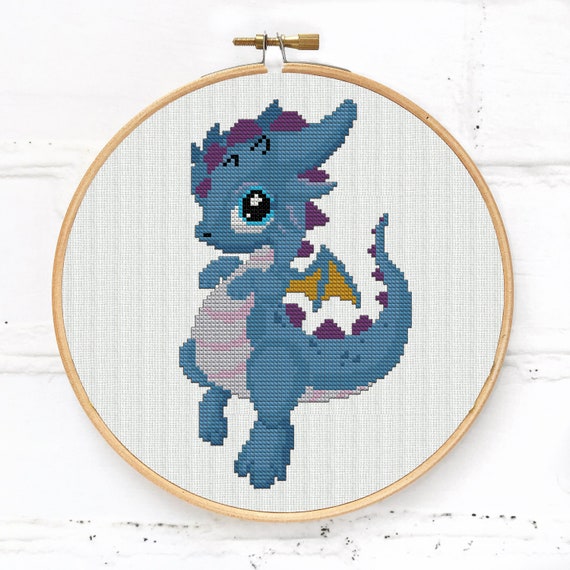 Cute dragon cross stitch pattern for nursery embroidery | Etsy