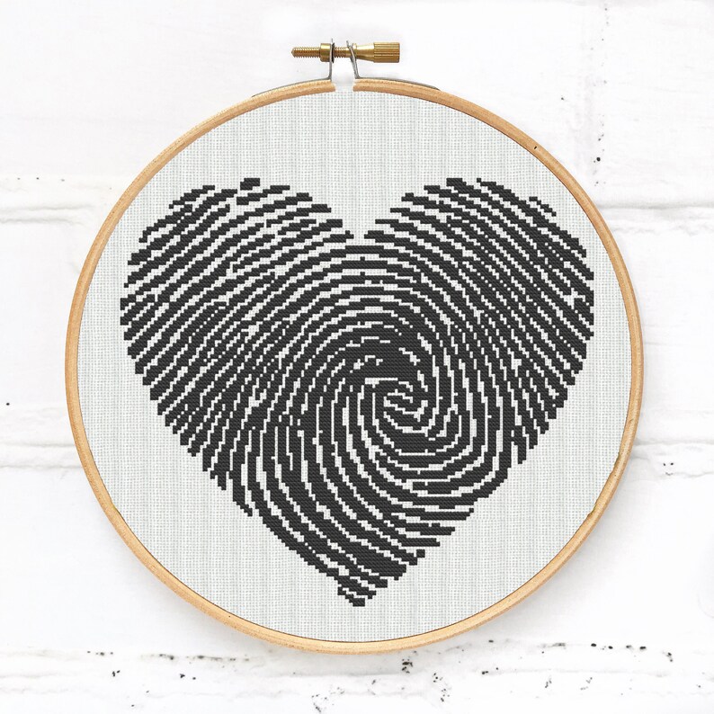 Fingerprint Heart Cross Stitch Pattern PDF, Modern Love Embroidery ...