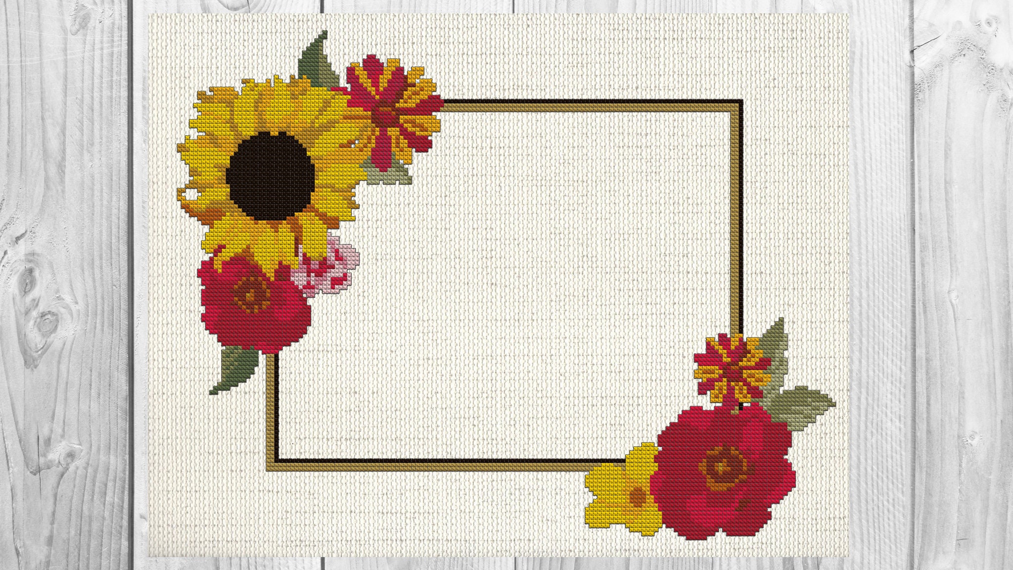 Sunflower Frame Cross Stitch Pattern PDF With Wildflowers and - Etsy