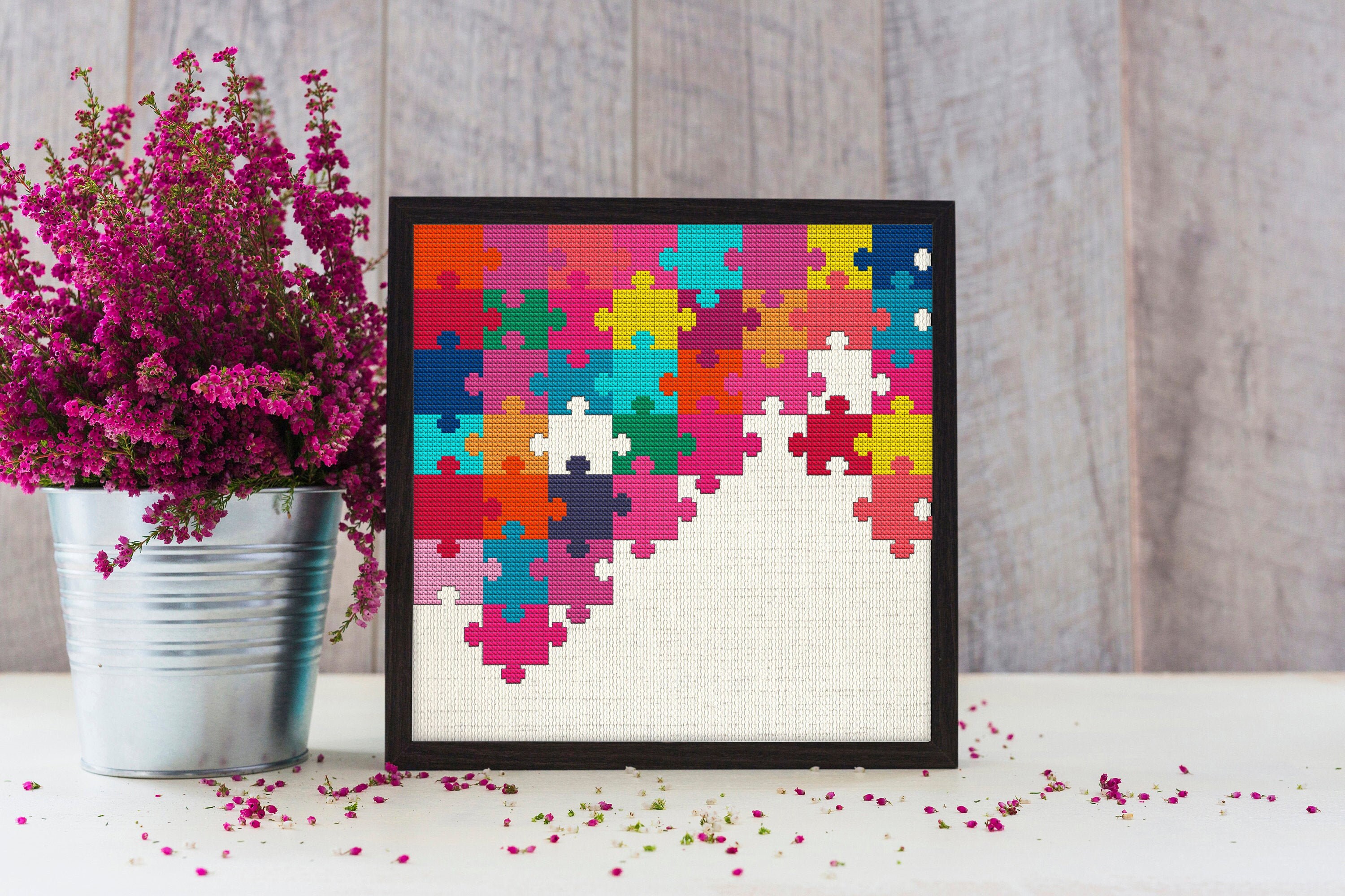 Colorful Puzzle Cross Stitch Pattern PDF Easy Modern Xstitch | Etsy