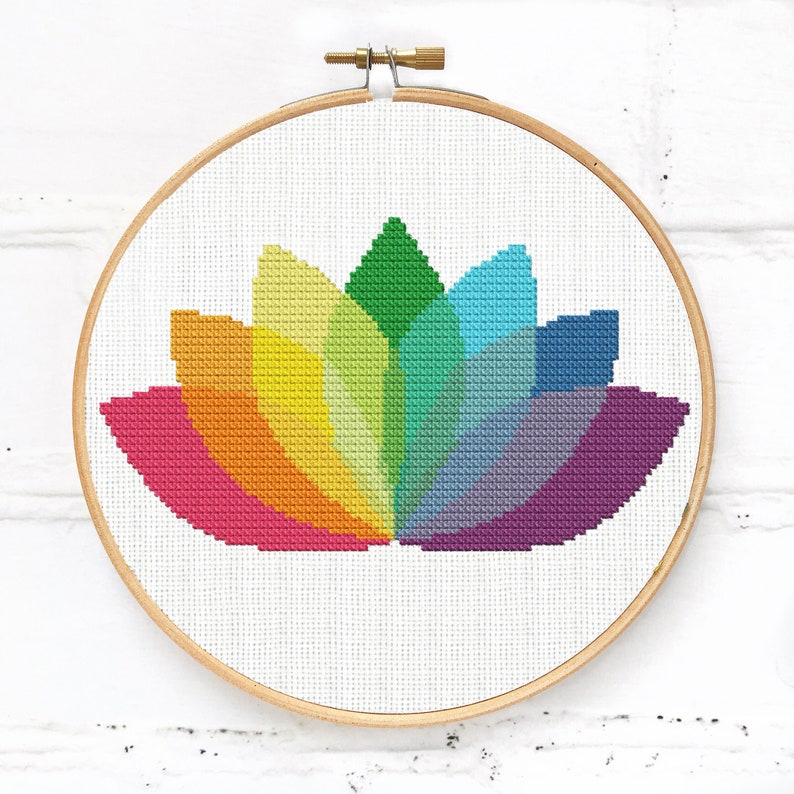 Rainbow Lotus Cross Stitch Pattern Modern Xstitch Chart Pdf | Etsy