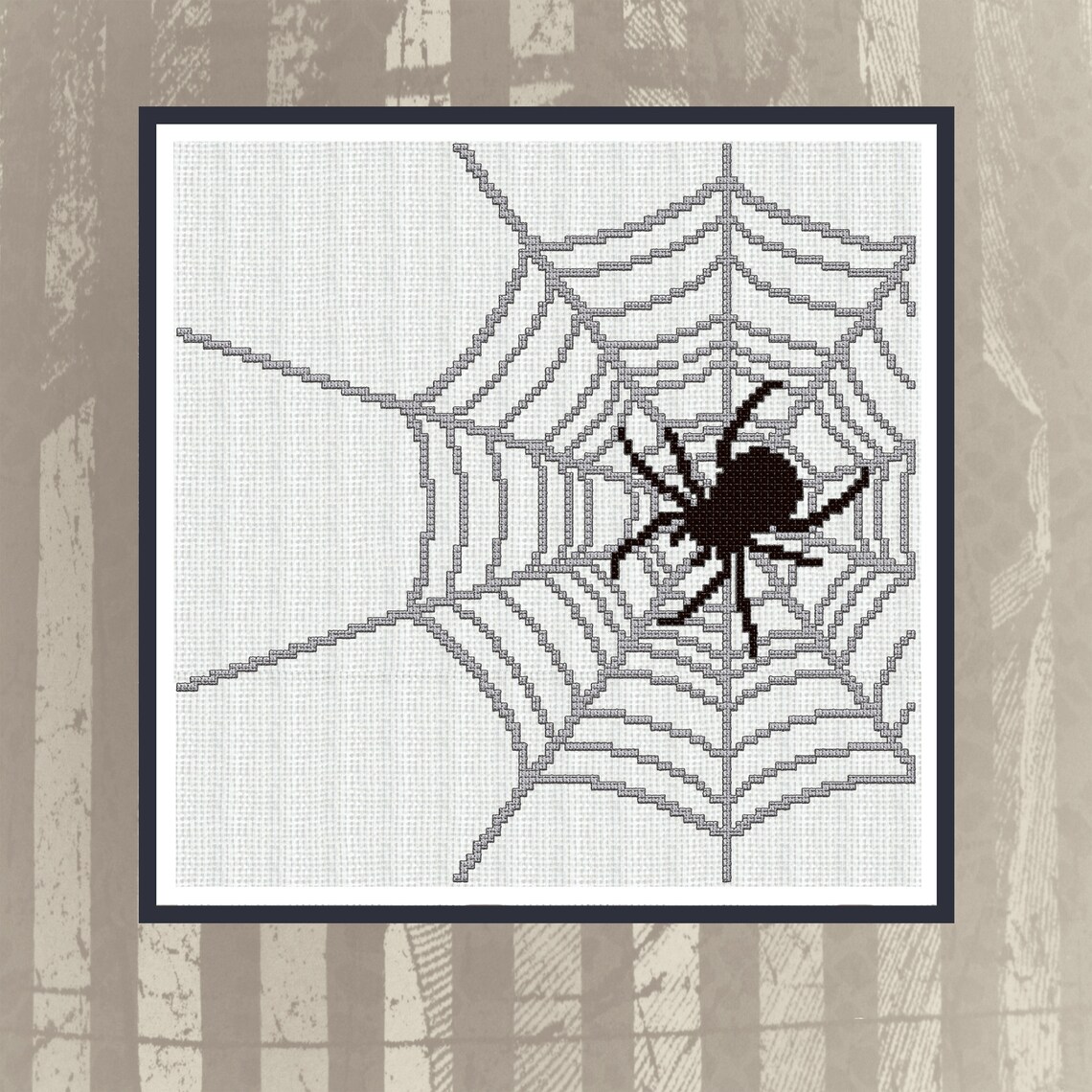Spider on the Web Scary Halloween Cross Stitch Pattern Easy | Etsy