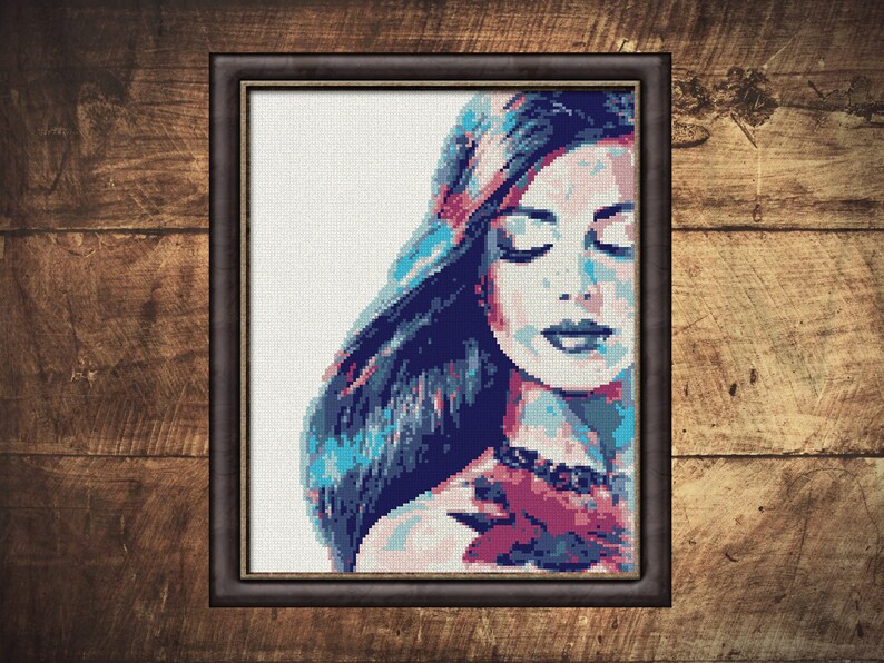 Abstract Colorful Woman's Portrait Cross Stitch Pattern - Etsy