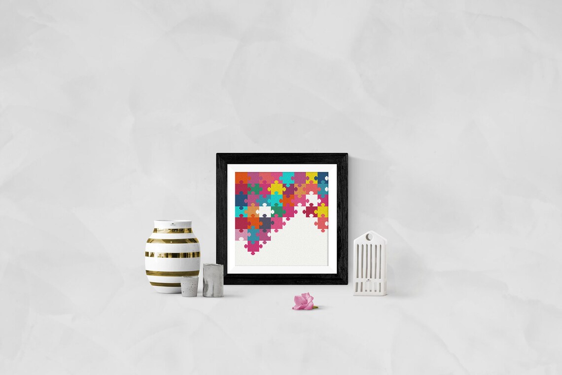 Colorful Puzzle Cross Stitch Pattern PDF Easy Modern Xstitch | Etsy