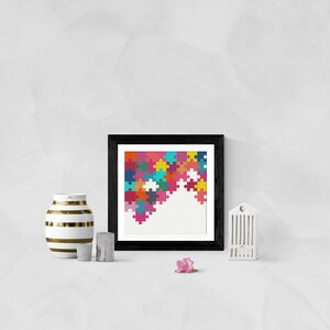 Colorful Puzzle Cross Stitch Pattern PDF, Easy Modern Xstitch Chart for ...