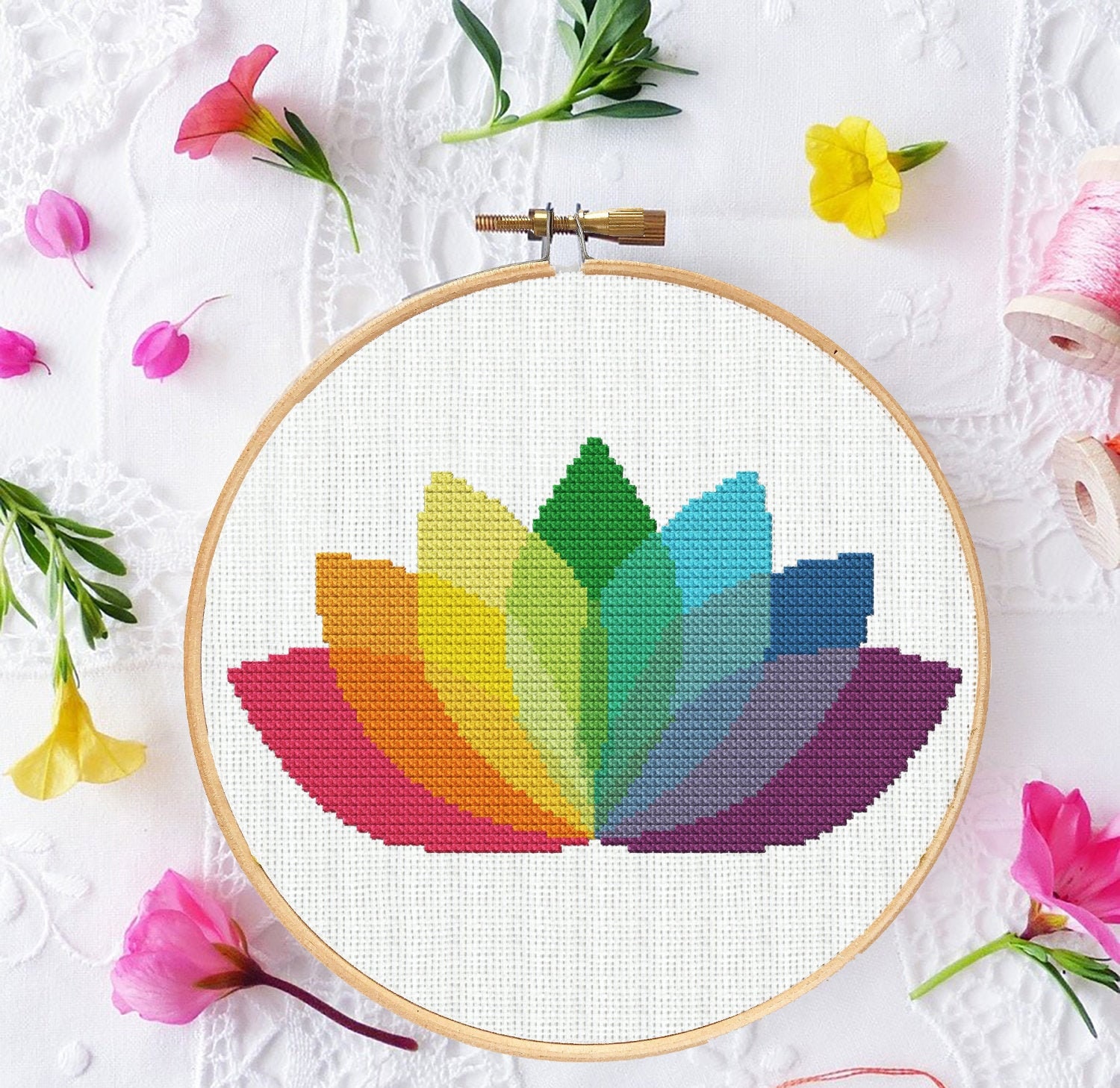 Rainbow Lotus Cross Stitch Pattern Modern Xstitch Chart Pdf | Etsy