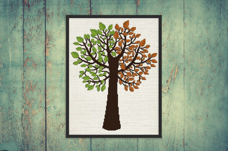 3 cross stitch patterns in one: green tree autumn tree and | Etsy