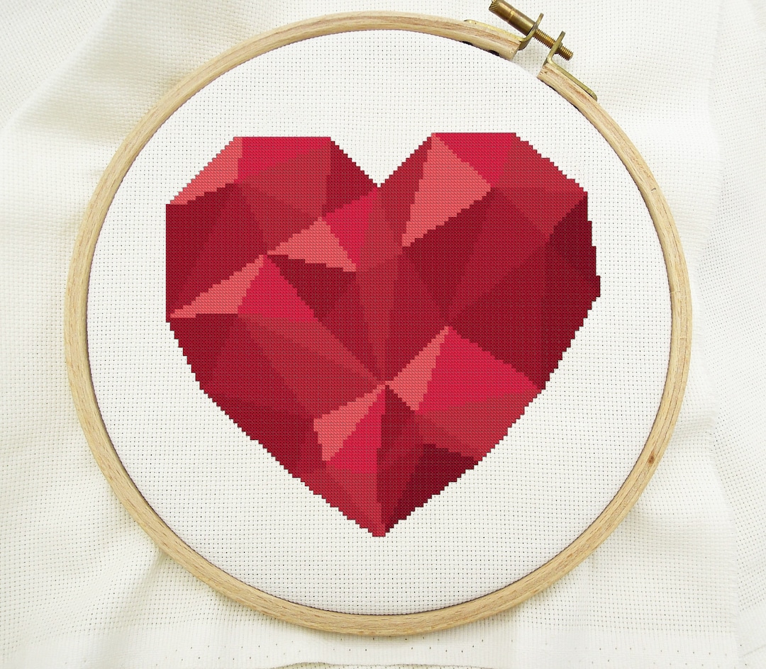 Love Heart Cross Stitch Pattern, Polygonal Heart Xstitch Chart PDF - Etsy