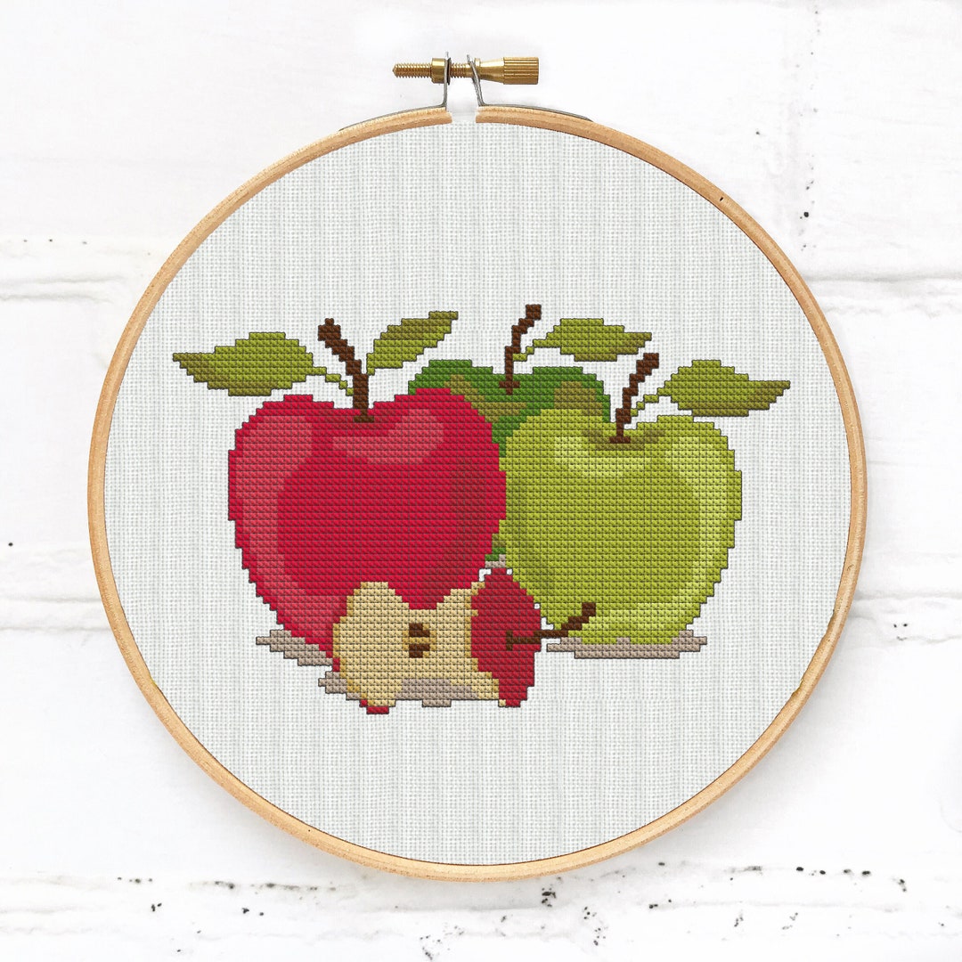 Apples Cross Stitch Pattern, Red and Green Apples Still Life Embroidery ...